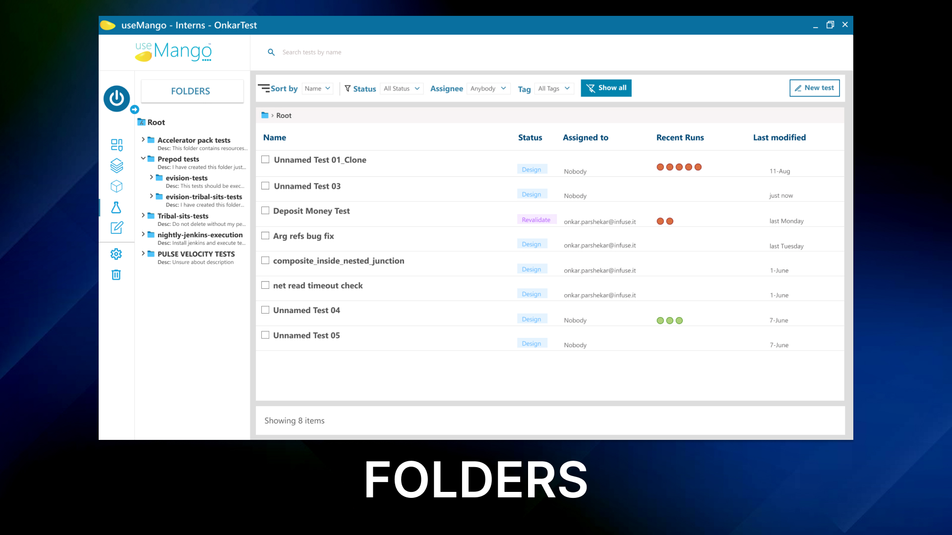 Test Management using Folders - useMango